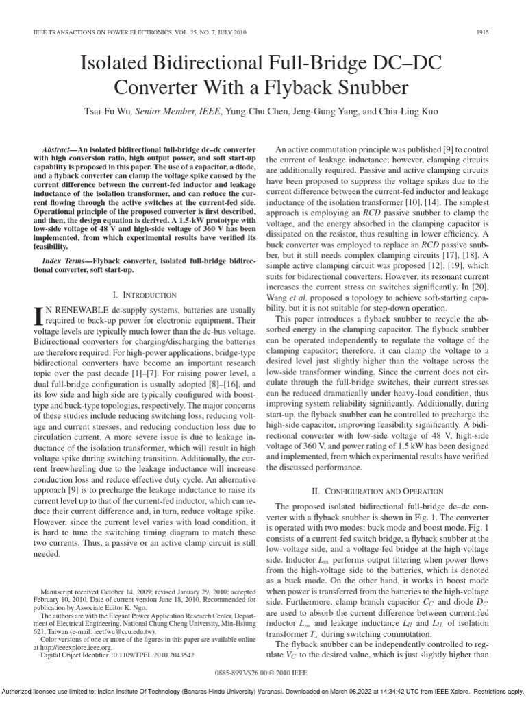 Isolated Bidirectional Full-Bridge DCDC Converter With A Flyback Snubber | PDF | Passivity ...