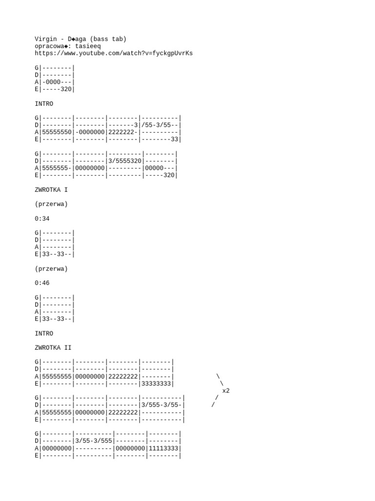 Virgin - D aga Bass Tab | PDF