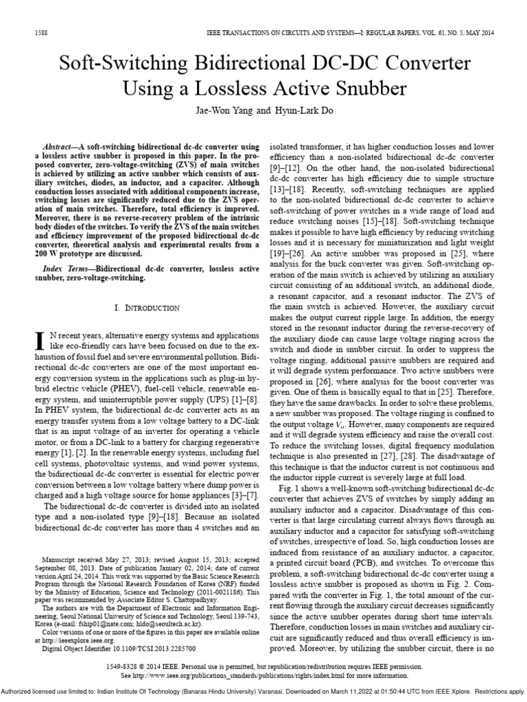 Soft-Switching Bidirectional DC-DC Converter Using A Lossless Active Snubber | PDF | Inductor ...