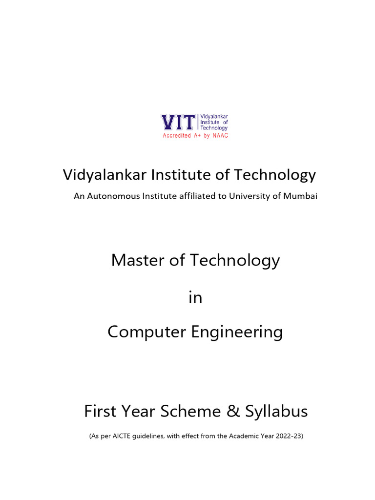 2022 - Final - VIT - CMPN - Autonomy Scheme and Syllabus - FY - MTech - V3 | PDF | Regression ...