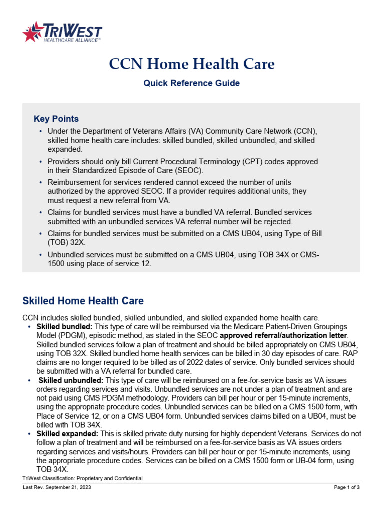 TriWest VA CCN Home Health Billing Guide | PDF | Medicare (United ...