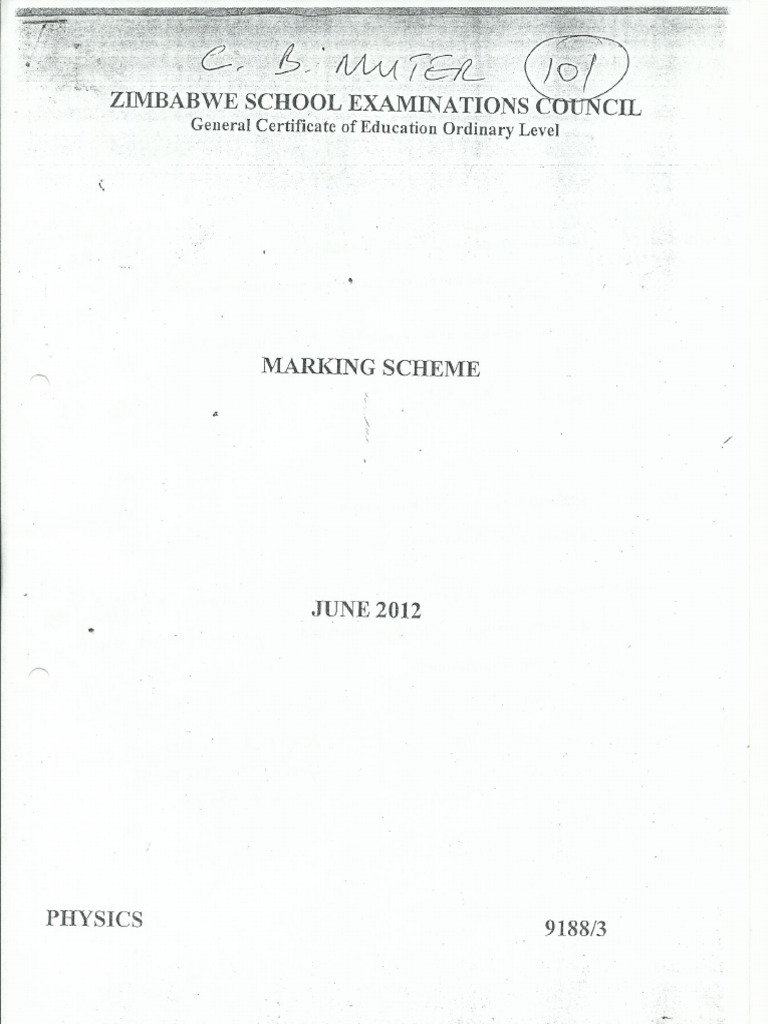 Zimsec A-Level Physics Ms June 2012 Paper 3 | PDF