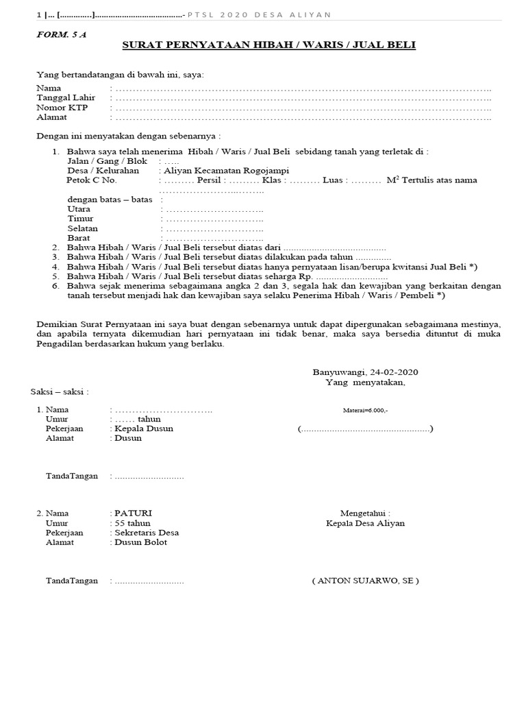 Form Perolehan PTSL 2021 | PDF