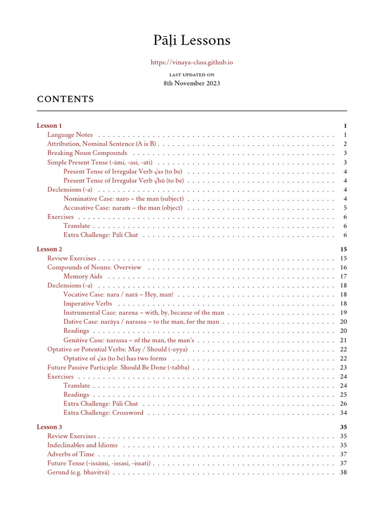 Pali Lessons | PDF | Grammatical Number | Grammatical Gender