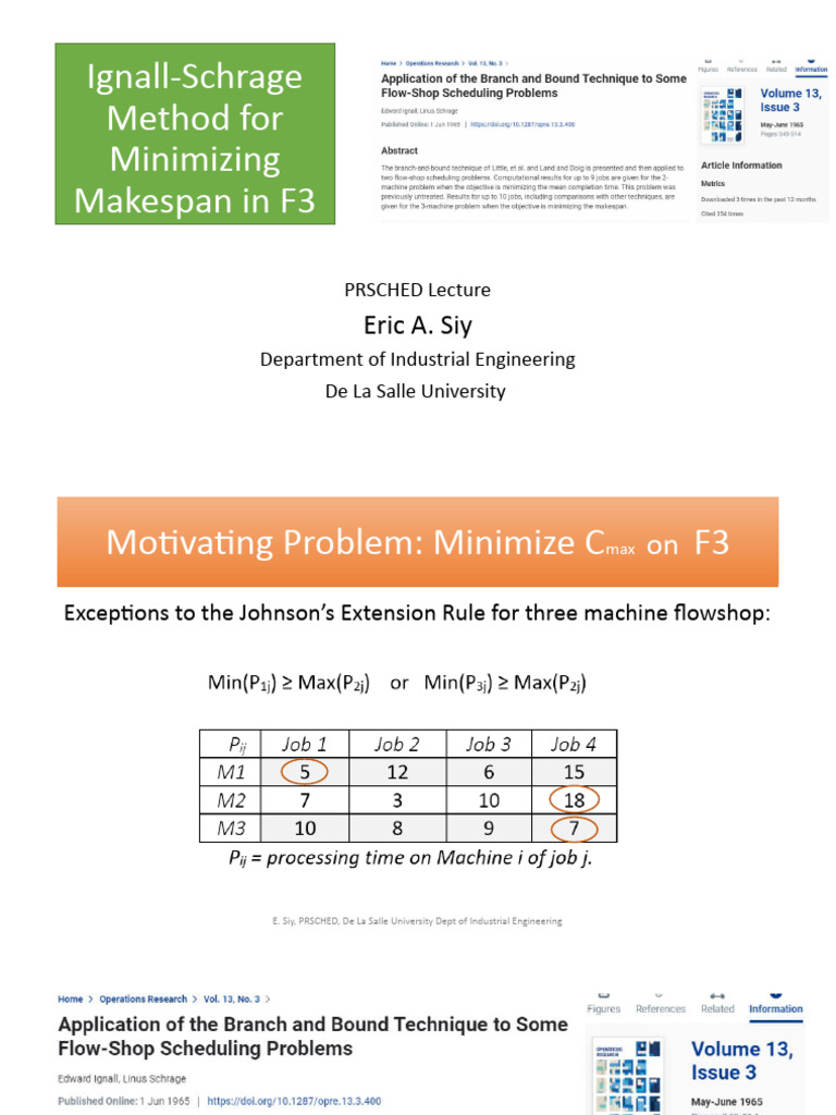 Ignall-Schrage Method For Minimizing Makespan in F3 | PDF | Mathematical Analysis | Mathematical ...