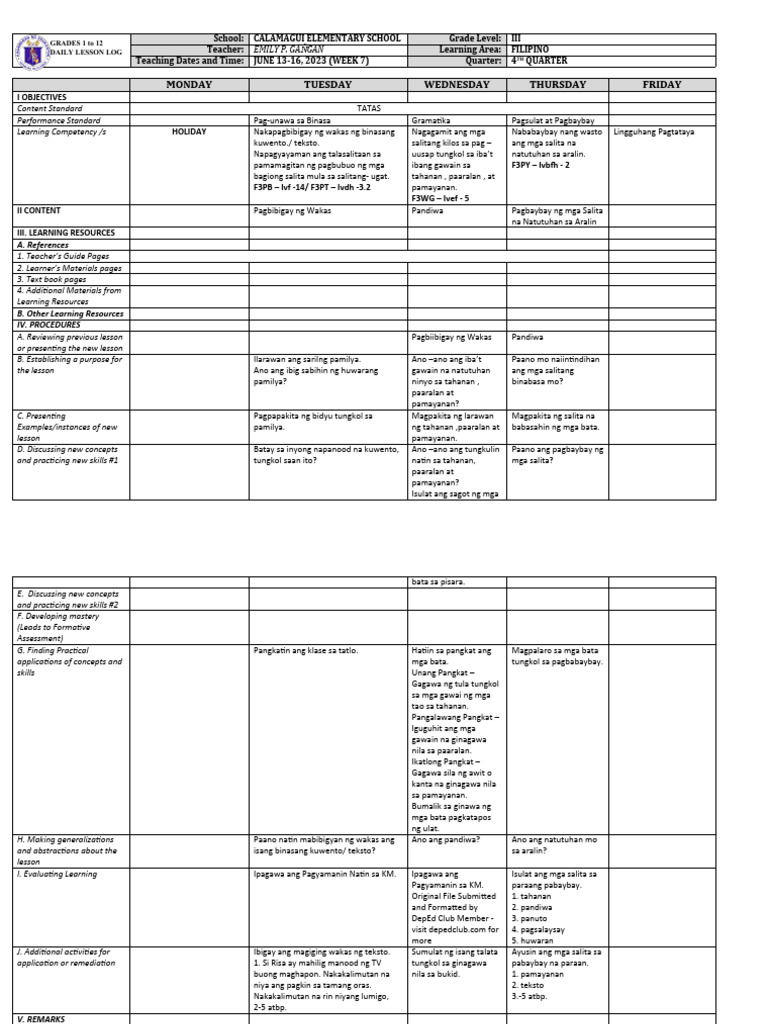 DLL Filipino 3 q4 w7 | PDF