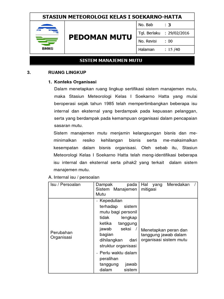 Pedoman Mutu Bab 3 Konteks Organisasi | PDF