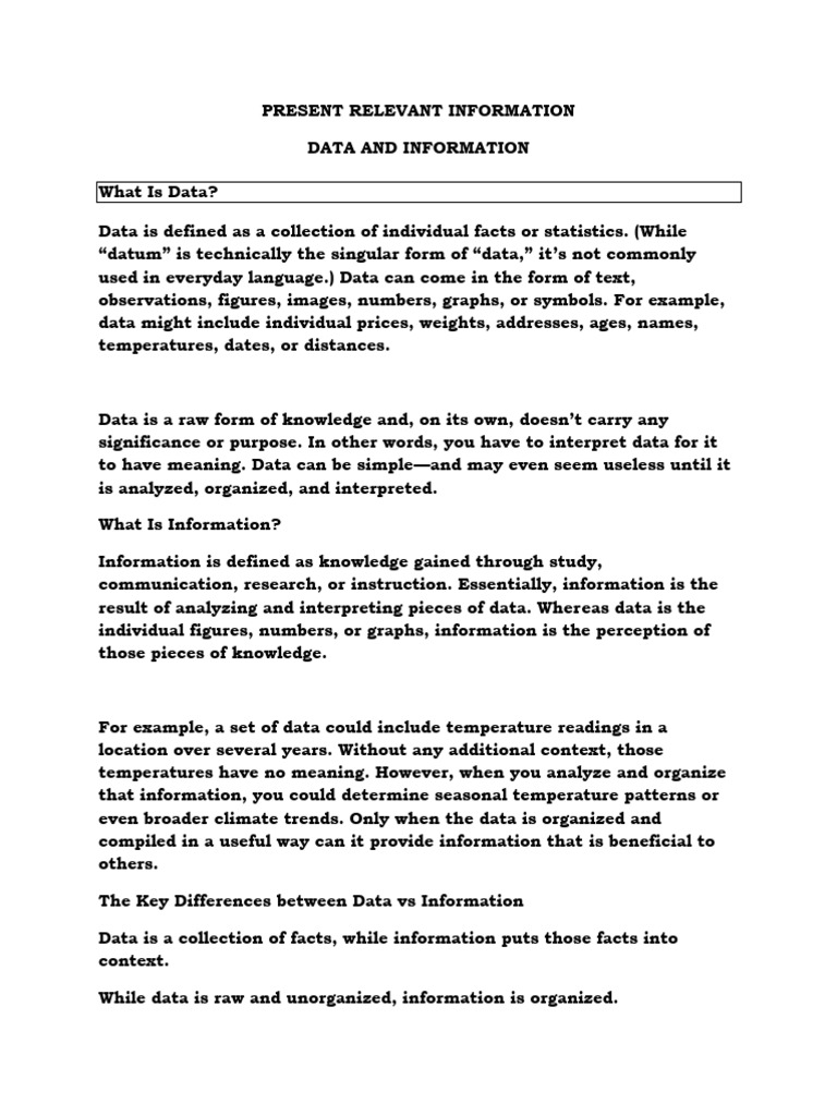 Data vs Information Explained | PDF | Data | Information