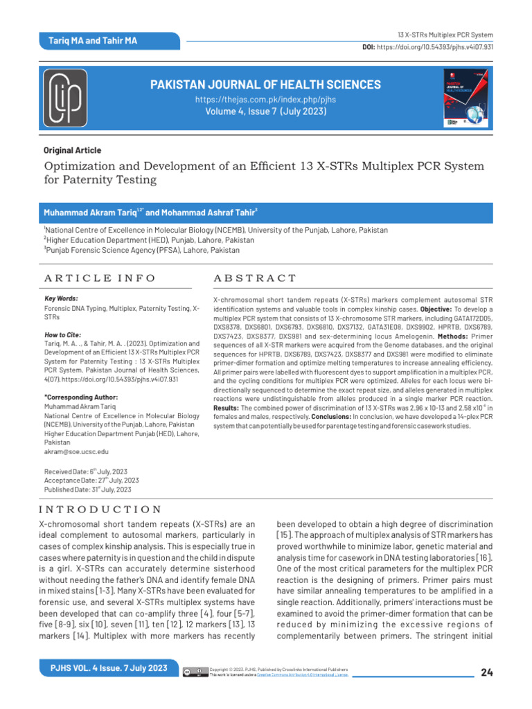 05 Optimization And Development Of An Efficient 13 X Strs Multiplex Pcr System Pdf