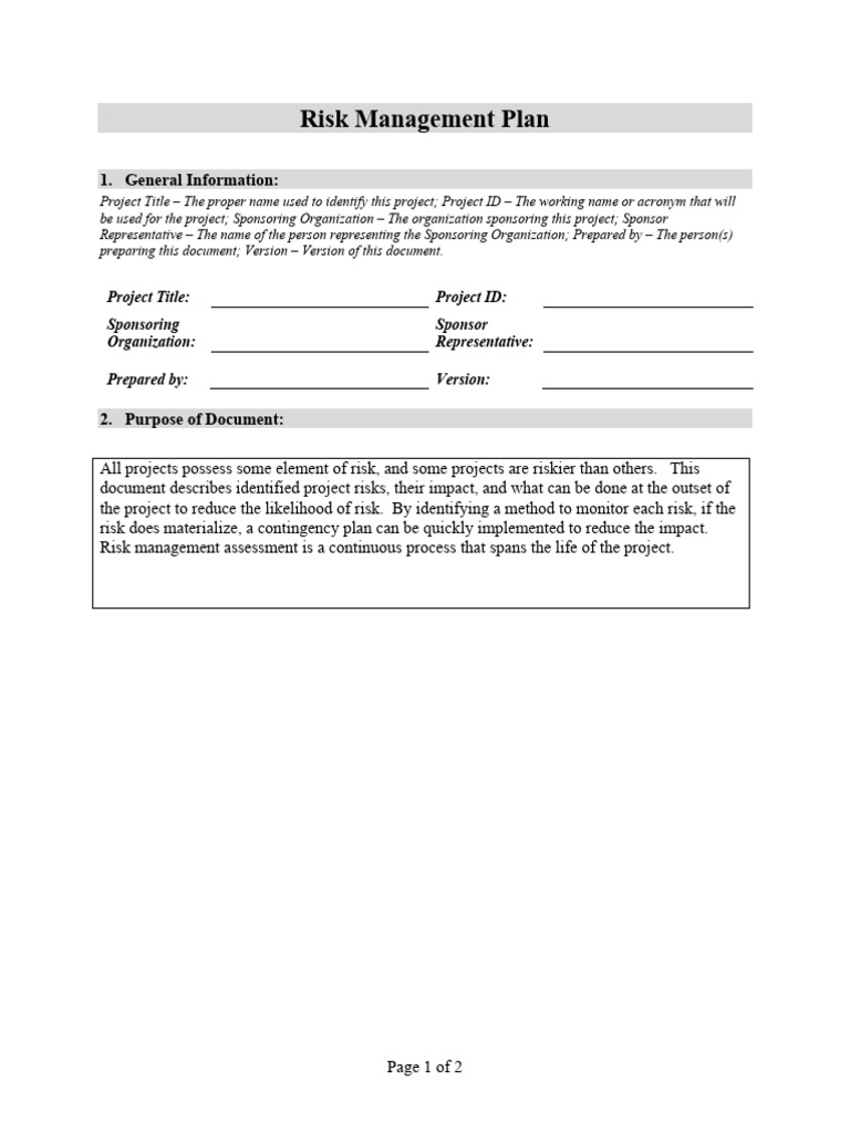 Risk Management Plan Template | PDF | Risk | Risk Management