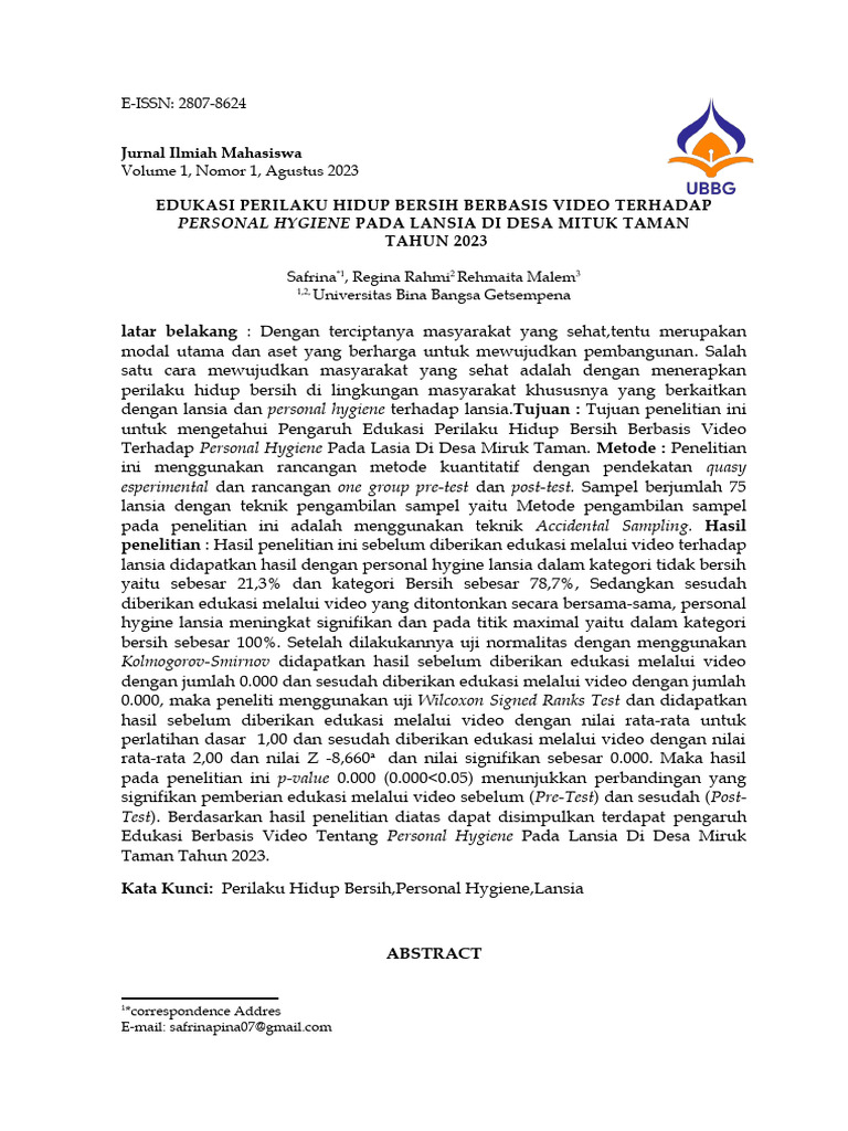 Jurnal Ilmiah Safrina | PDF | Pengembangan Diri | Sains & Matematika