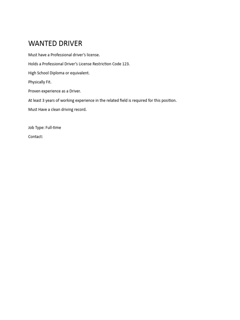 Wanted Driver | PDF