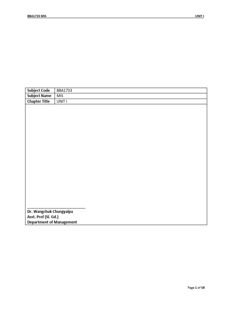 BBA1733 MIS Unit I SLM | PDF | Random Access Memory | Operating System