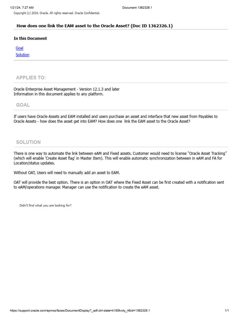 How Does One Link The EAM Asset To The Oracle Asset | PDF | Business ...