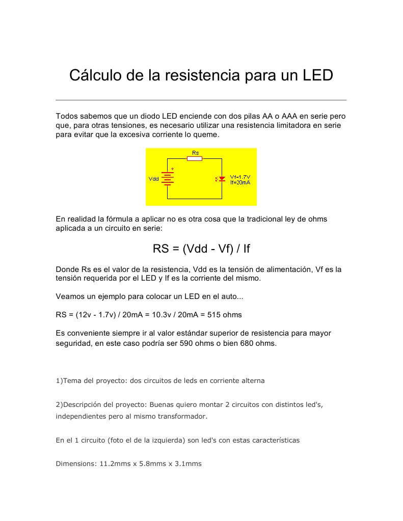 Cálculo de la resistencia para un LED | Diodo emisor de luz ...
