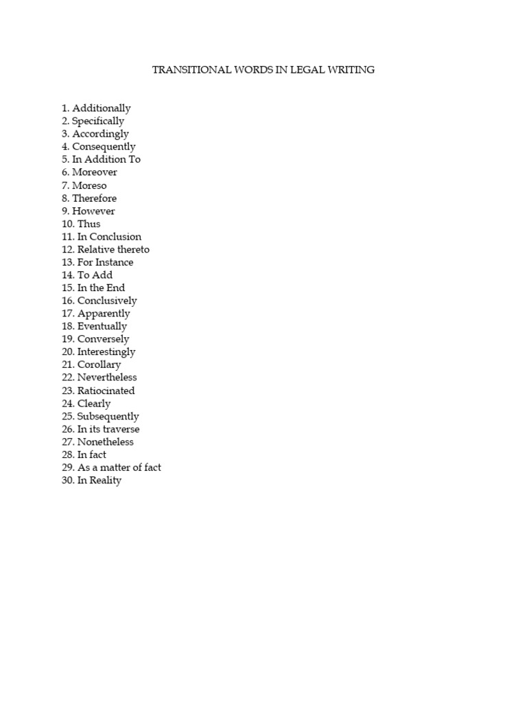 Transitional Words in Legal Writing | PDF