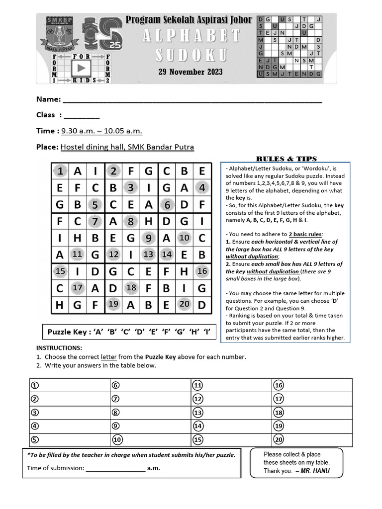 Wordoku - SMKBP 2023 | PDF | Puzzles | Games Of Mental Skill
