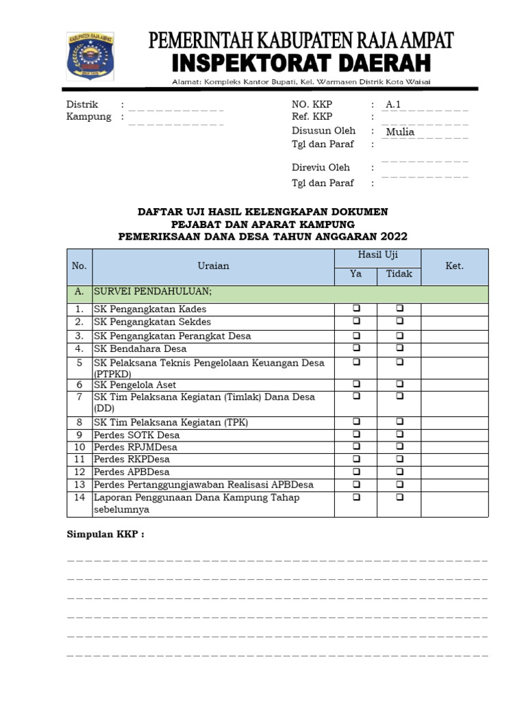 Uji Hasil A.1 Dana Desa 2022 | PDF