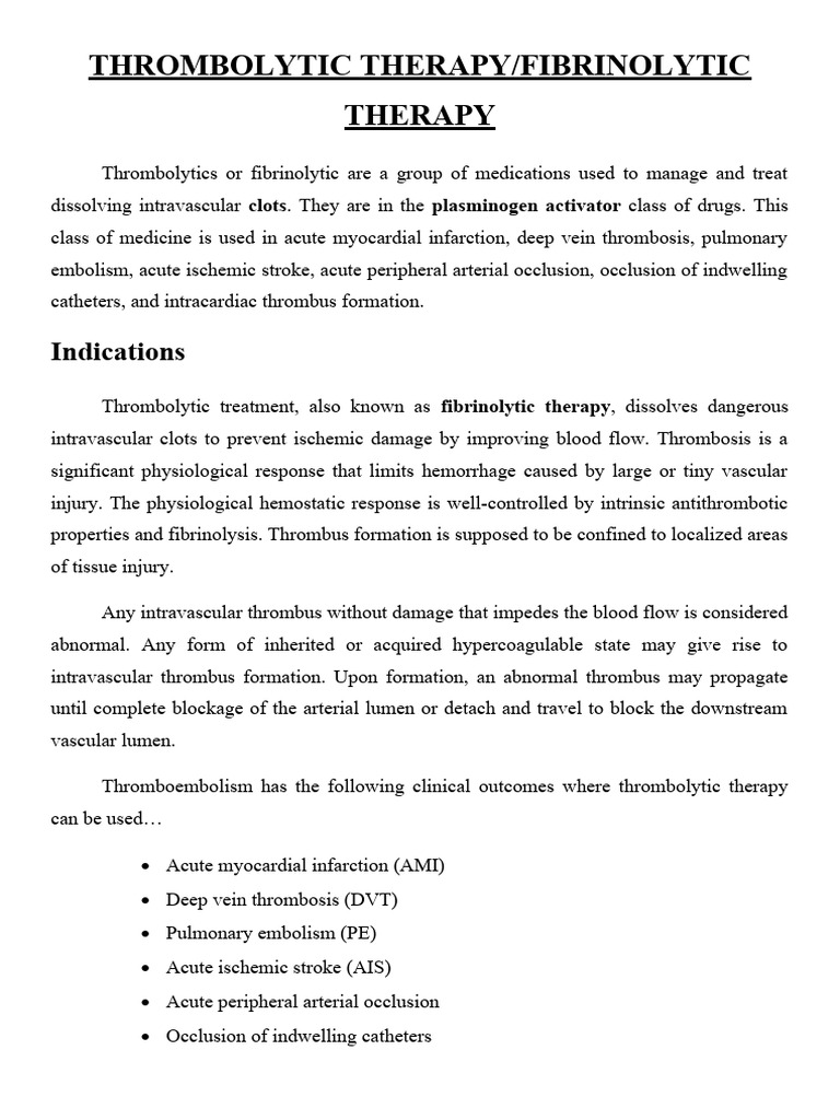 Thrombolytic Therapy | PDF | Thrombus | Stroke