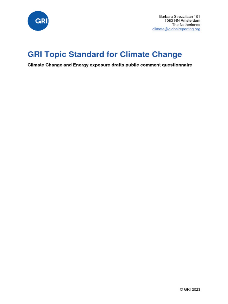 Gri Topic Standard For Climate Change Public Comment Questionnaire ...