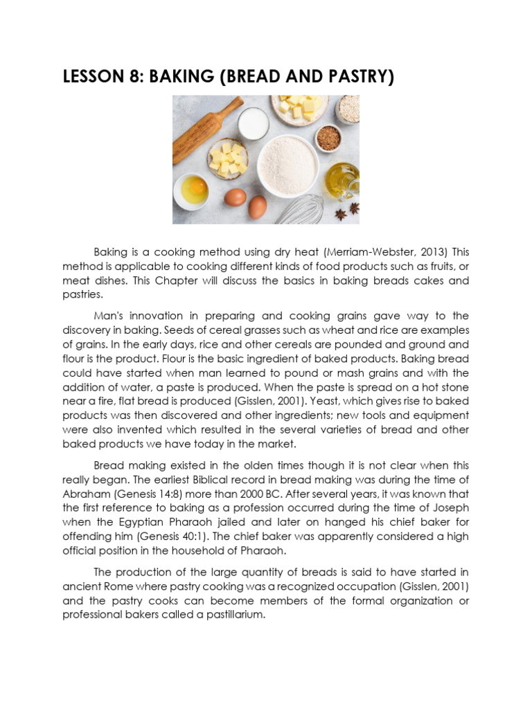 Lesson 8: Baking (Bread and Pastry) | PDF | Flour | Breads