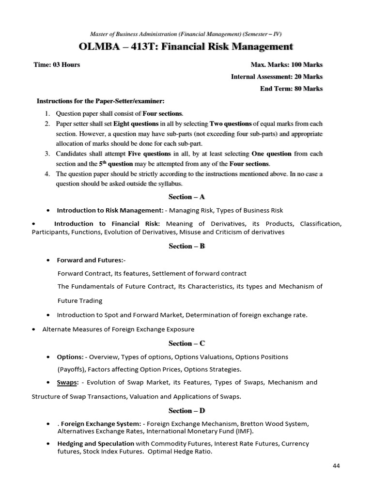 MBA Financial Risk Management Exam | PDF | Futures Contract | Option ...