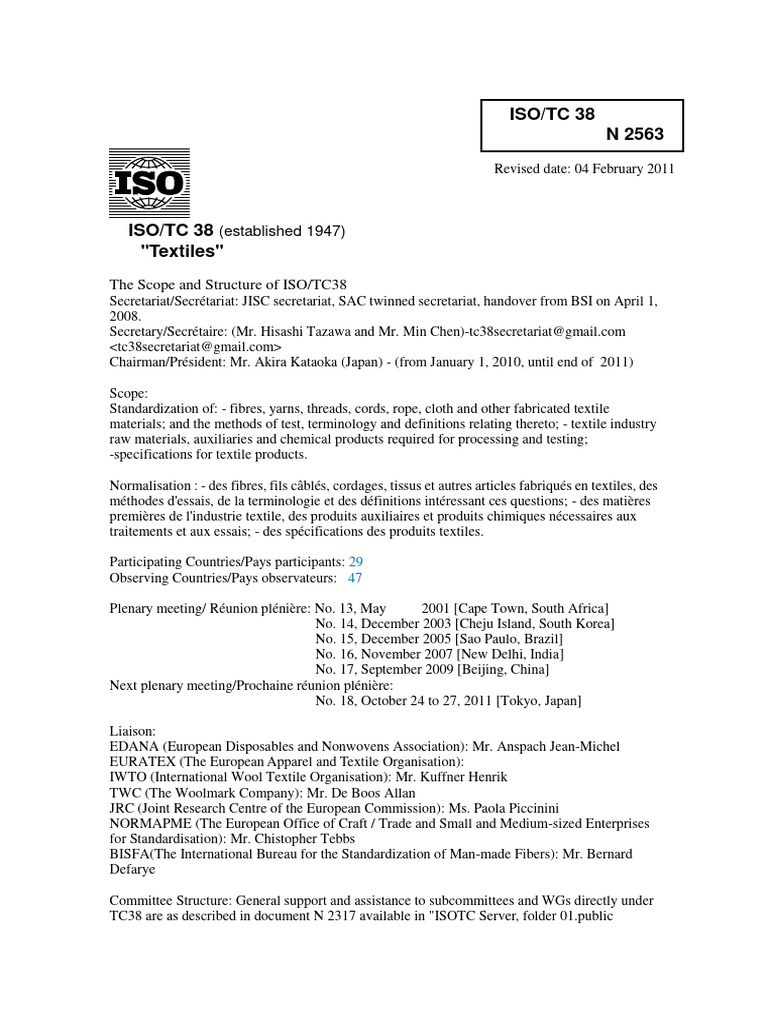 ISO-TC 38 - N 2563 TC38 Scope and Structure Revised On 2011. 2.4 | PDF ...