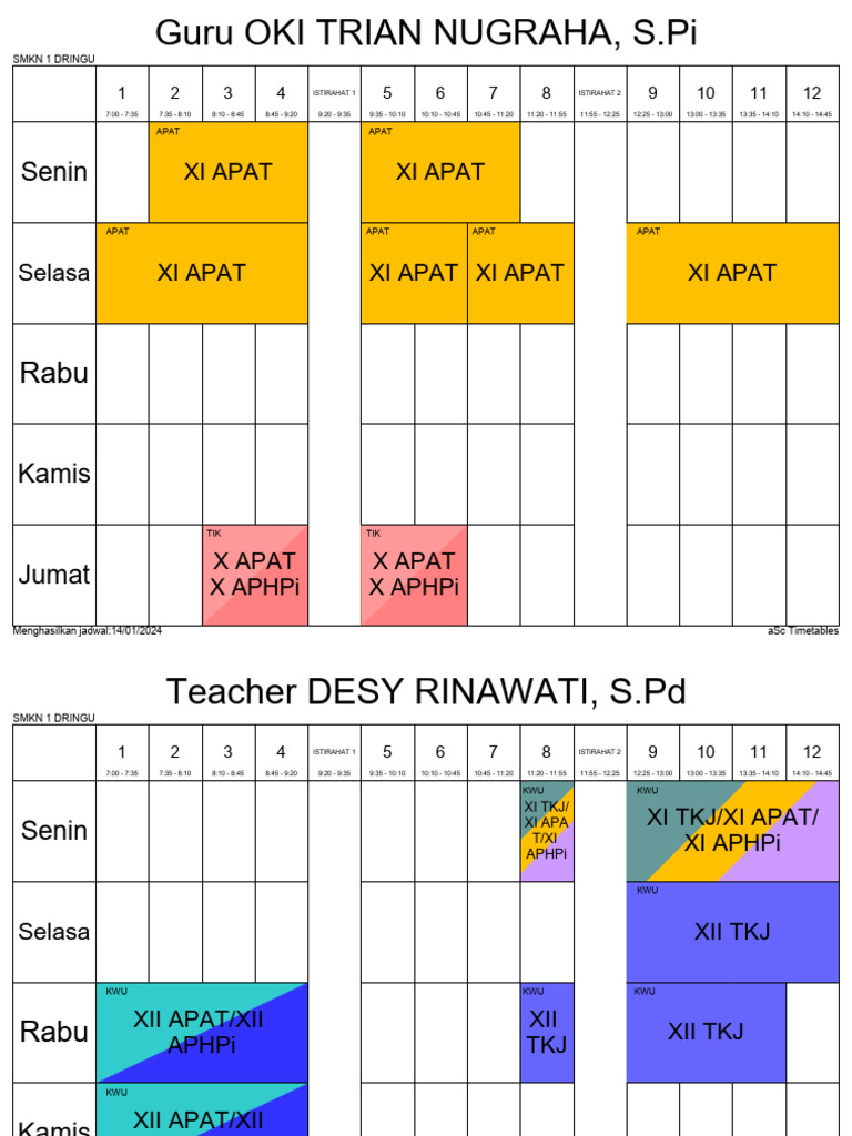 Jadwal Genap 2023-2024 Guru Ok | PDF