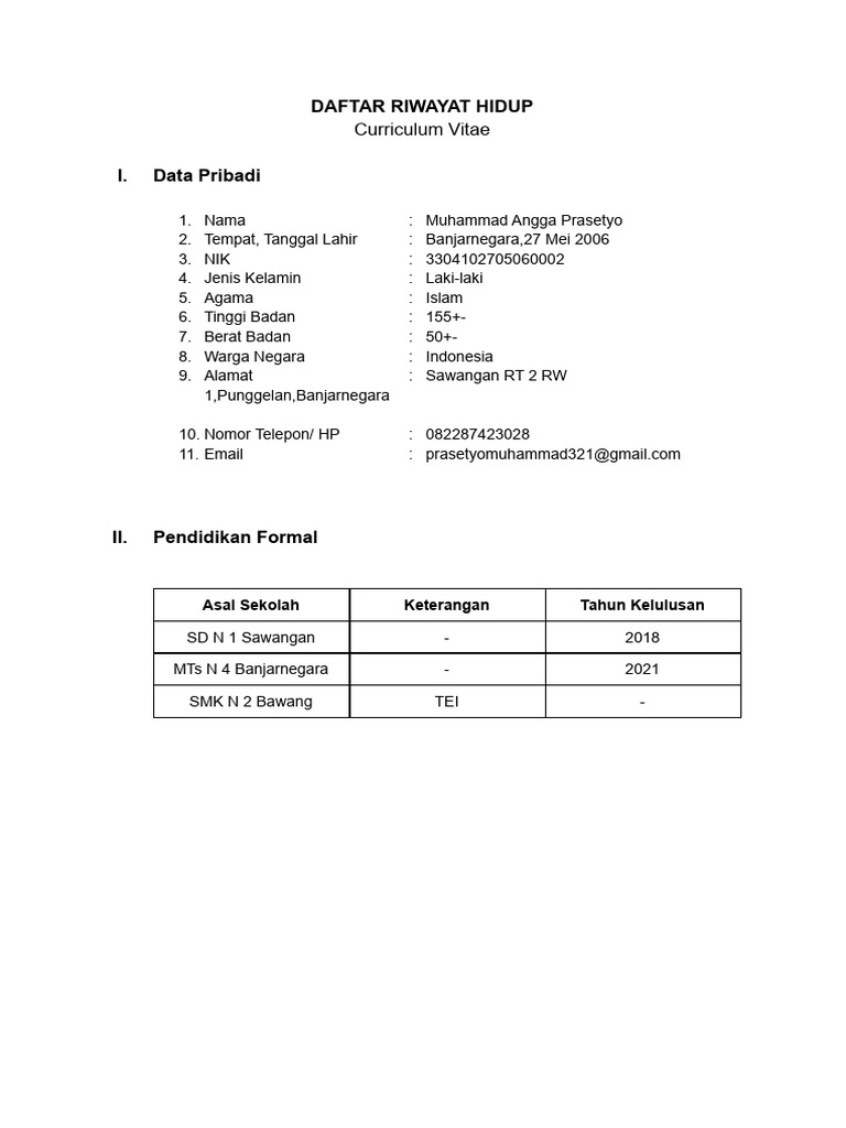 CV On Job Training Muhammad Angga Prasetyo | PDF