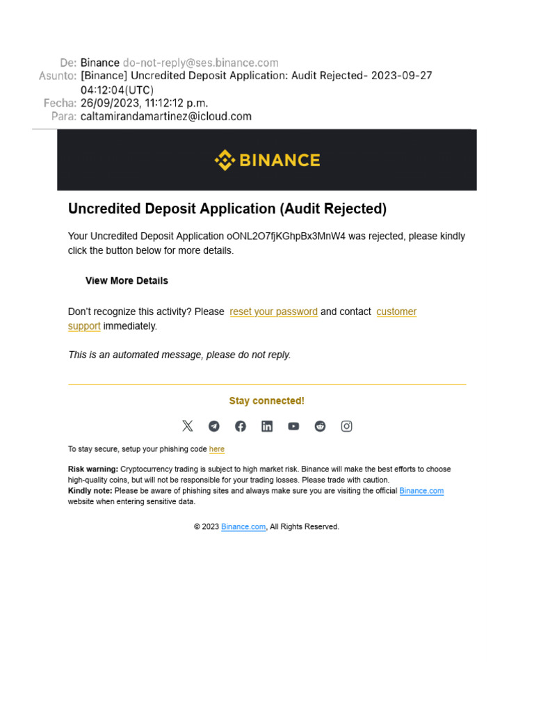 (Binance) Uncredited Deposit Application Audit Rejected - 2023-09-27 ...