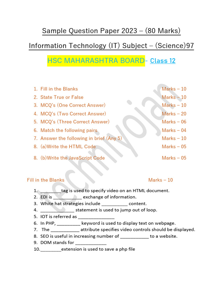 IT Sample Paper 2023 | PDF | Java Script | Php