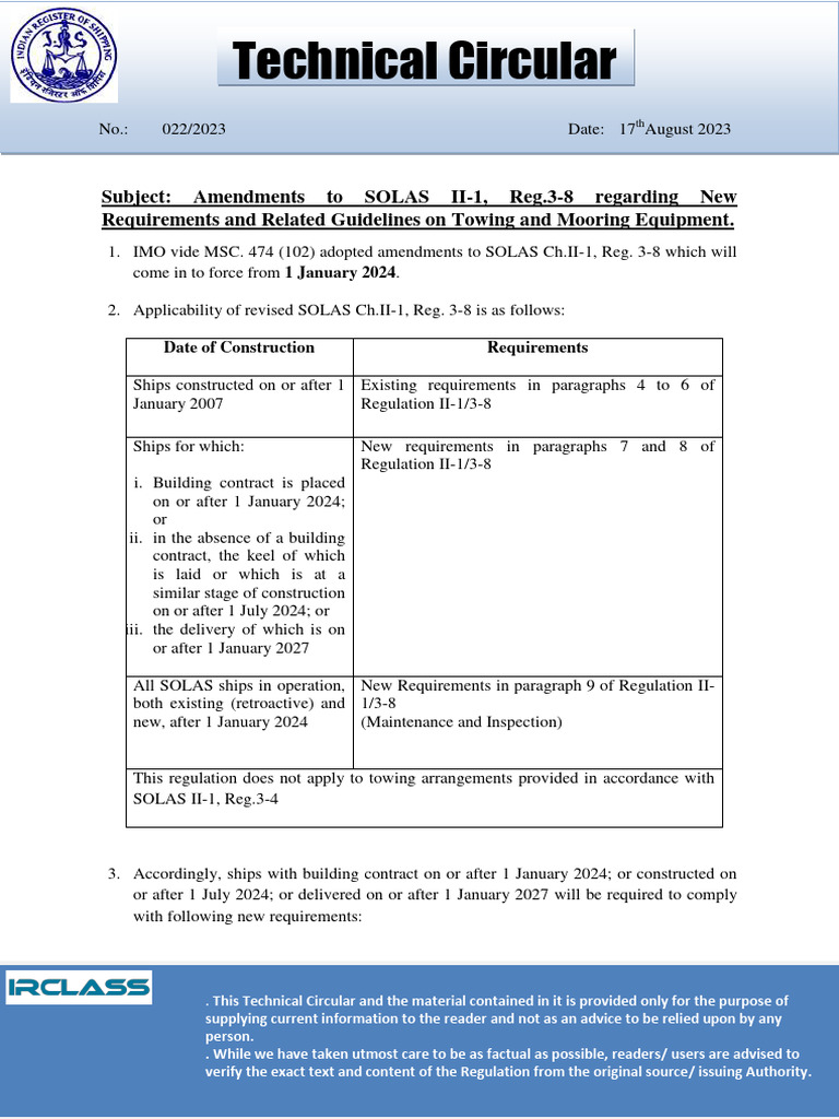 Amendments To SOLAS II-1, Reg.3-8 Regarding New 2023 | PDF | Door | Ships