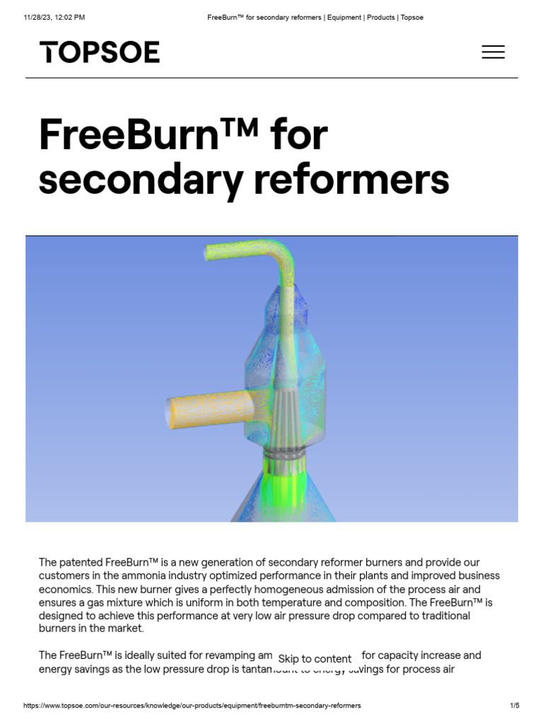 FreeBurn™ For Secondary Reformers - Equipment - Products - Topsoe | PDF ...
