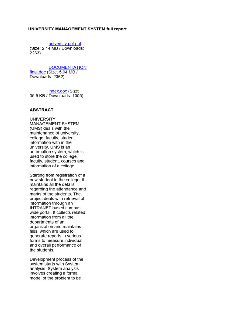 UNIVERSITY MANAGEMENT SYSTEM Full Report | PDF | Input/Output | Menu (Computing)