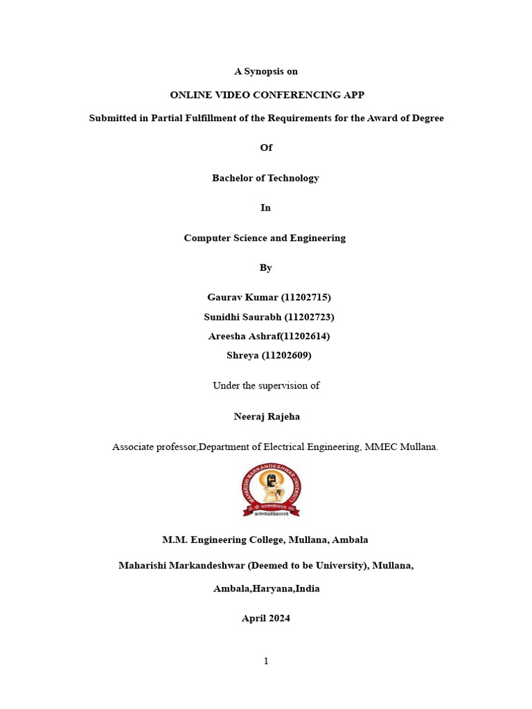 8TH Sem Synopsis | PDF | Android (Operating System) | Web Conferencing