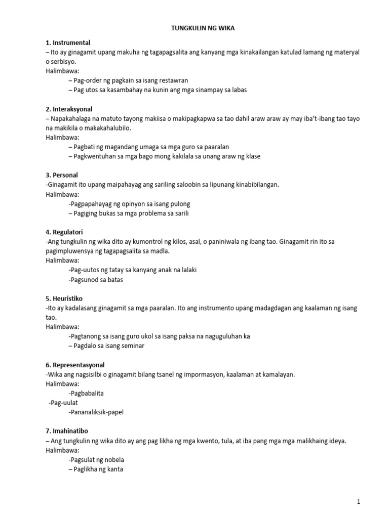 Handout - TUNGKULIN NG WIKA AT SANAYSAY | PDF