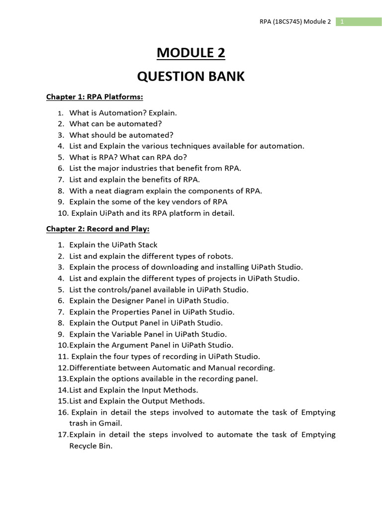 RPA Module 2: Question Bank Overview | PDF | Computers | Technology ...