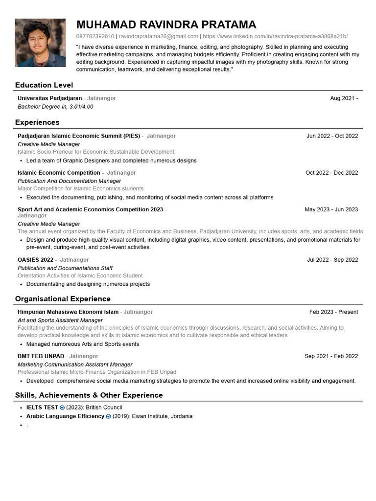 Muhamad Ravindra Pratama-Resume | PDF | Human Communication | Communication