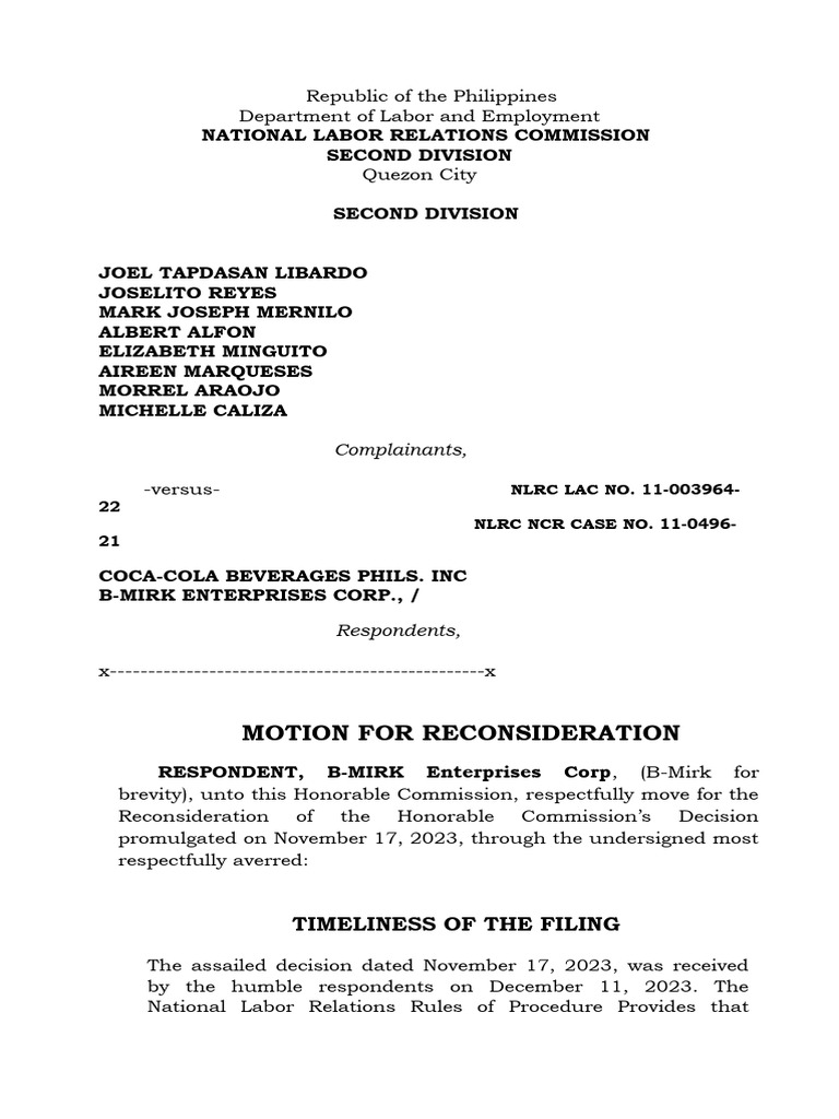 Motion For Reconsideration 1ST Draft Joel Libardo Et Al | Download Free PDF | Appeal | Legal ...