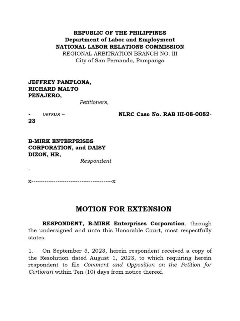 Motion For Extension Sample | PDF | Justice | Crime & Violence