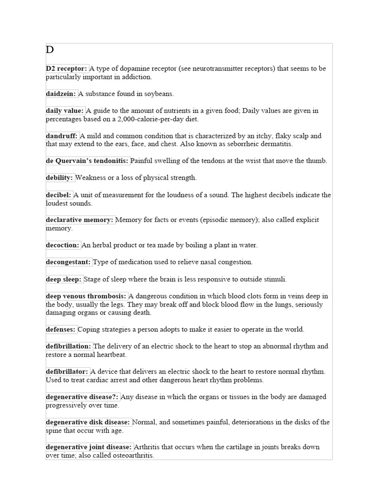 Medical Terms Starting with D | PDF | Heart | Diabetes