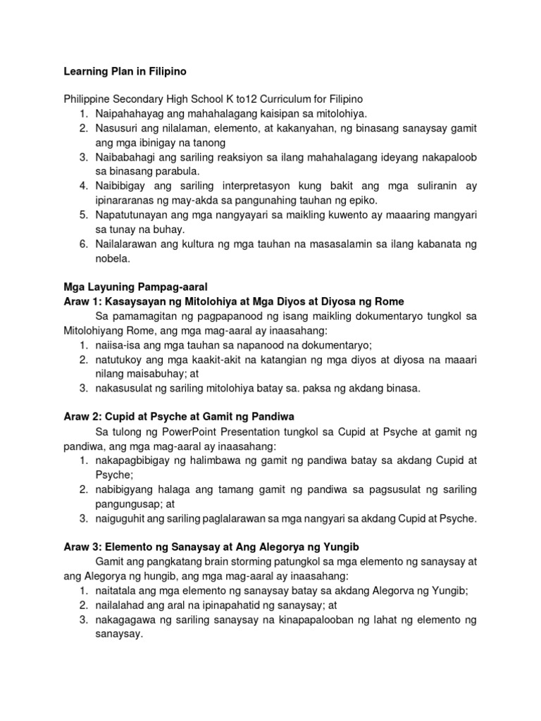 Learning Plan in Filipino | PDF
