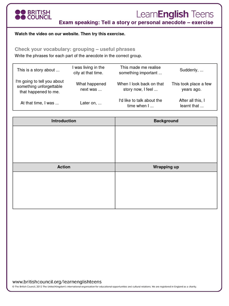 Tell A Story or Personal Anecdote - Exercise 1 | PDF