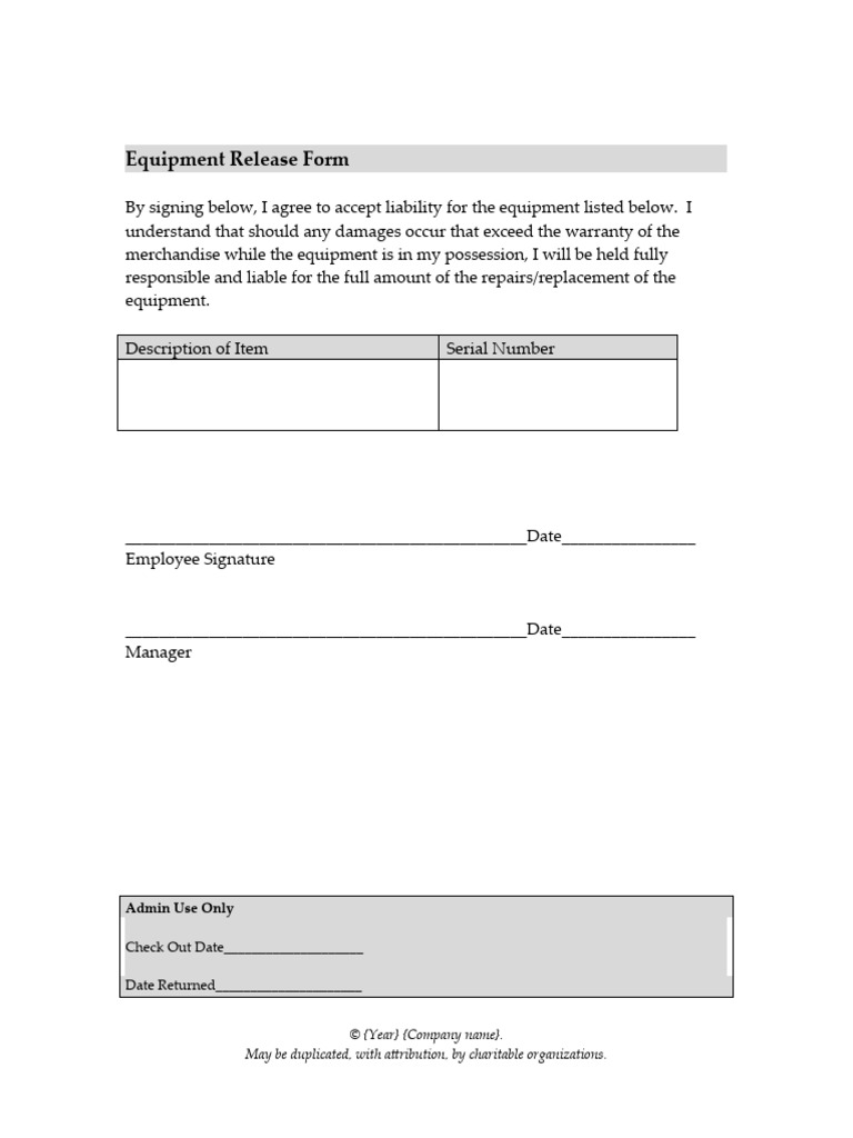 Employee Equipment Release Agreement | PDF | Finance & Money Management ...