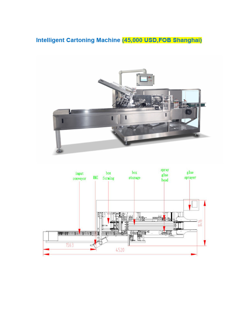 Intelligent Cartoning Machine Specs | PDF | Adhesive | Physical Sciences