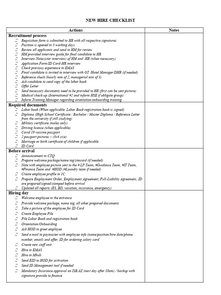 New Hire Checklist | PDF | Employment | Identity Document