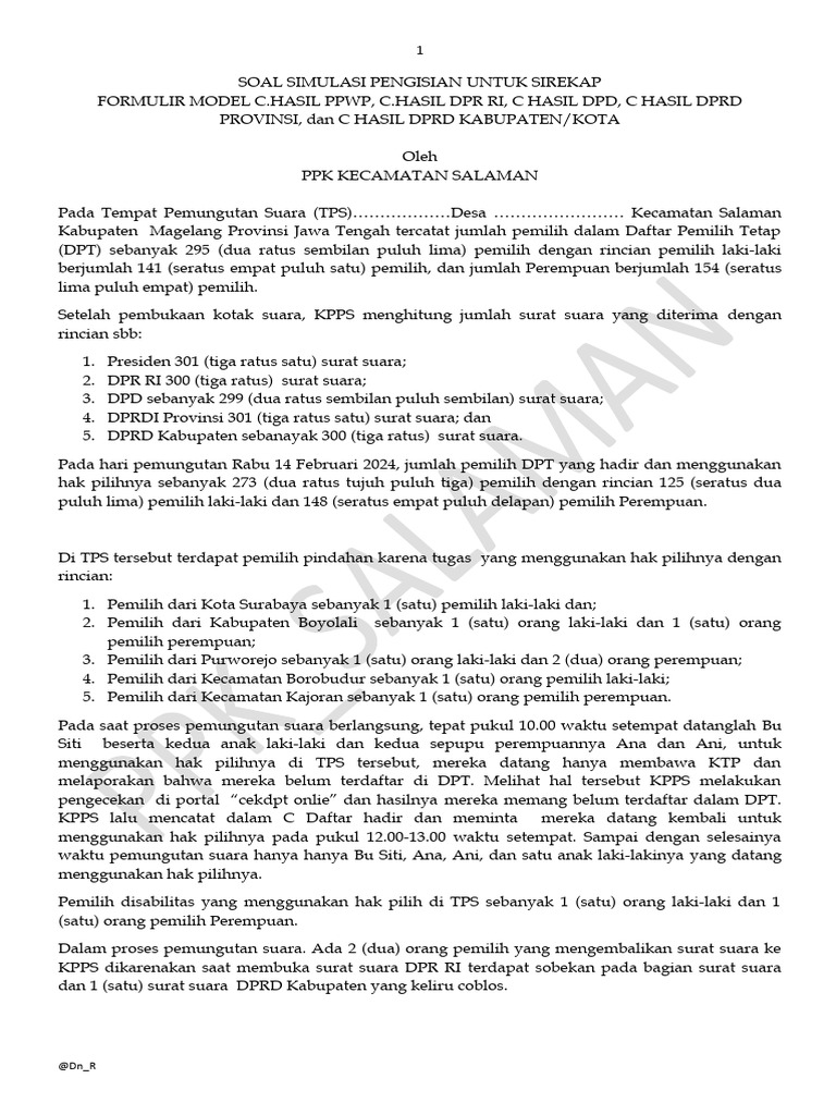 Soal Untuk Simulasi Sirekap - 29-12-2023 | PDF | Politik