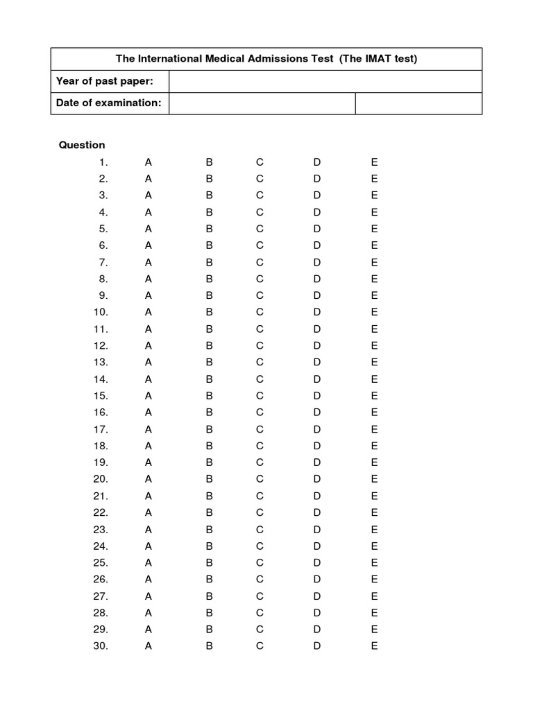 IMAT MCQ Answer Sheet Blank | PDF | Educational Assessment And ...