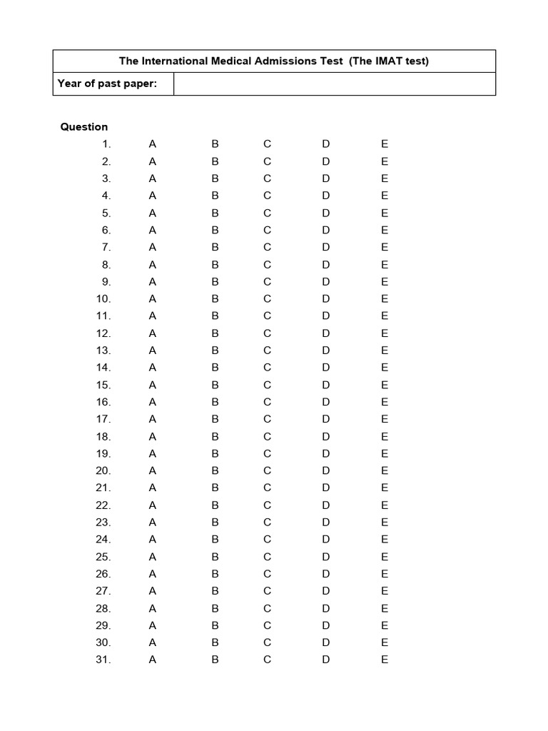 IMAT MCQ Answer Sheet Blank | PDF | Tests | Qualifications
