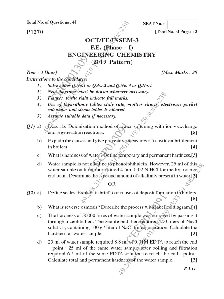Engg Chemistry Insem 1 | PDF | Titration | Chemistry